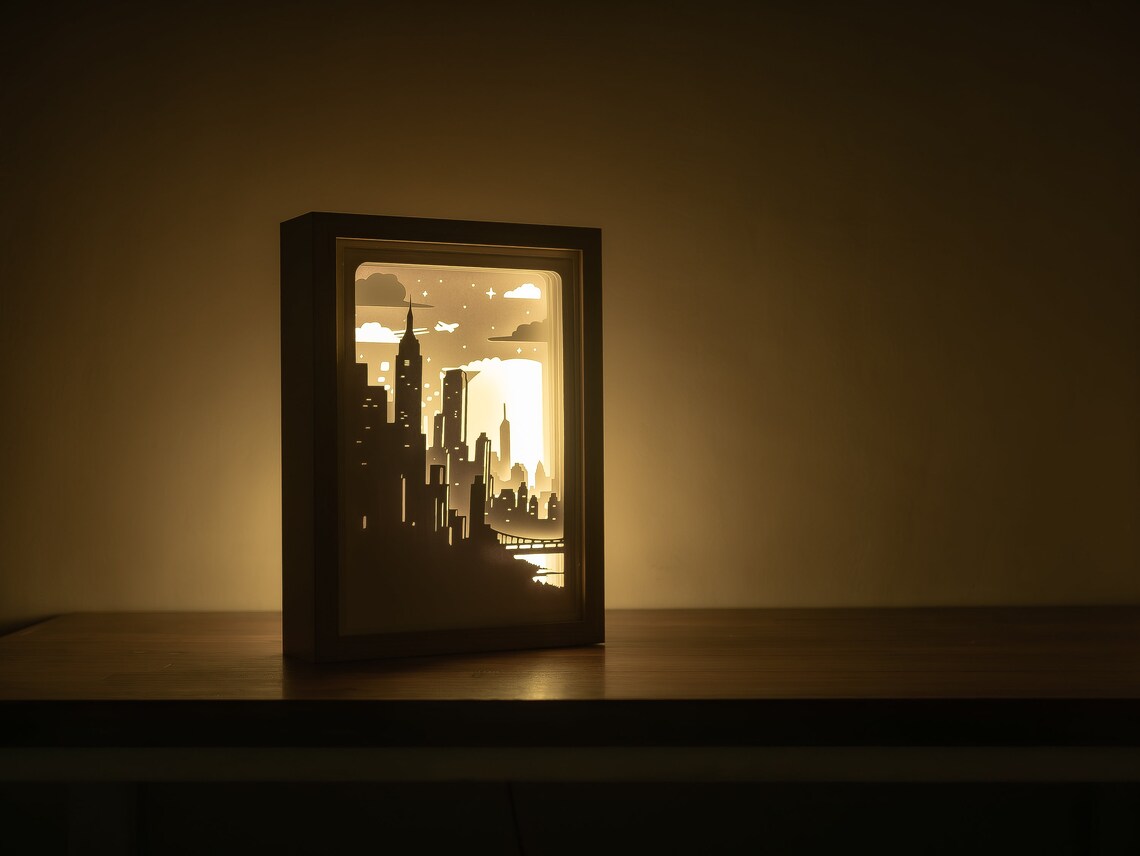 Cityscape Lightbox SVG Template: 3D Skyscraper Shadowbox (digital ...
