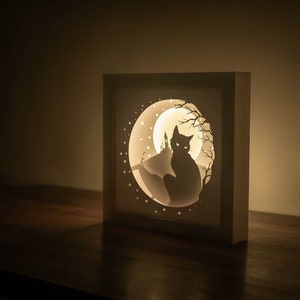3D Cat Paper Cut Lightbox Template, Horrifying Cat Shadow Box SVG ...