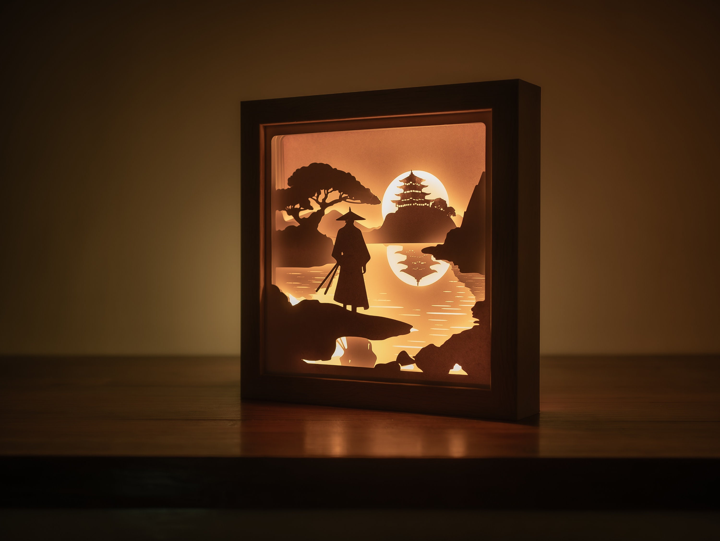 3D Samurai Shadowbox Template, Warrior Lightbox SVG Files, Ronin Paper ...