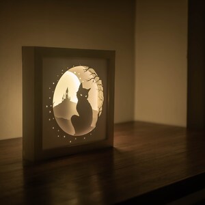 3D Cat Paper Cut Lightbox Template, Horrifying Cat Shadow Box SVG ...