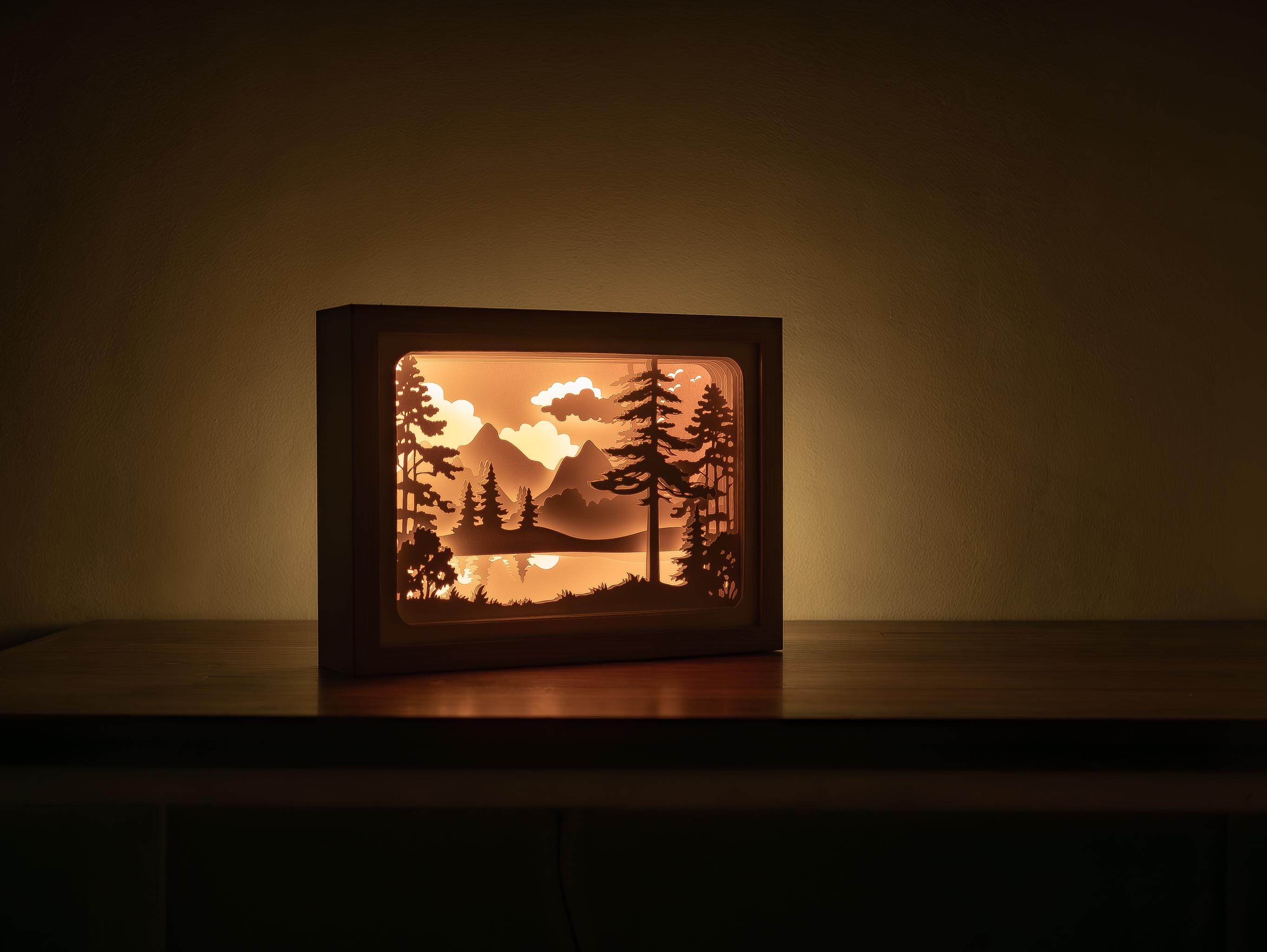 3D Mountain River Lightbox SVG Template, Landscape Shadowbox Template ...