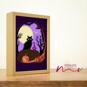 3D Halloween Cat Paper Cut Shadowbox Template, Black Cat 3D Paper Cut ...