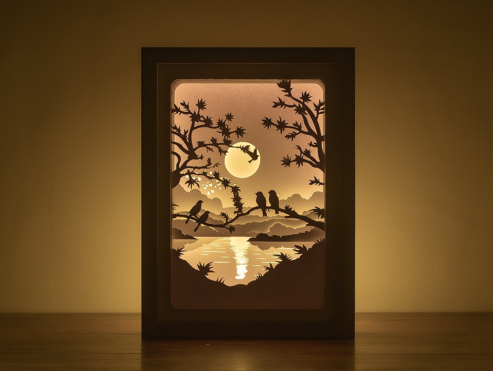 3D Birds Lightbox Template, Landscape Paper Cut Shadowbox SVG (digital ...