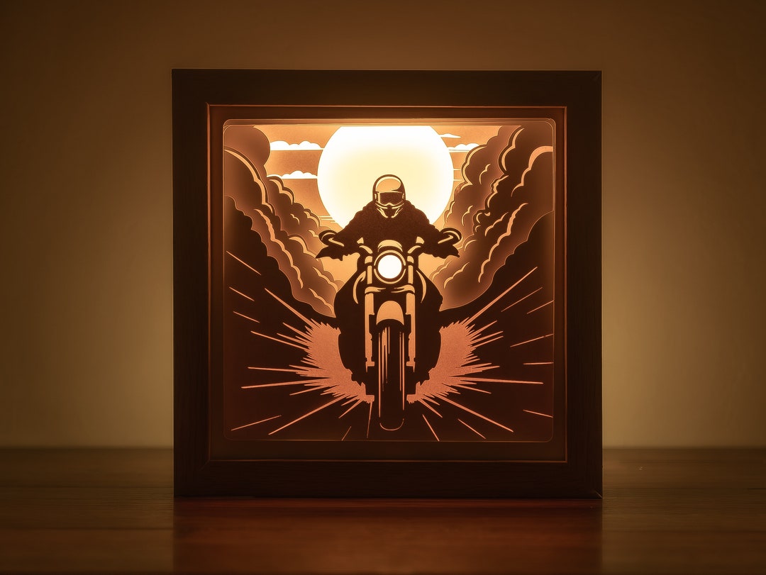 3D Motorcycle Shadowbox Template, Rider Lightbox SVG Files, Motorbike ...