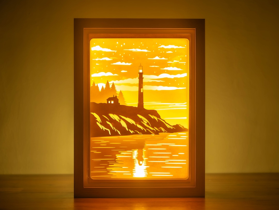Lighthouse Shadow Box SVG Template, Lighthouse Lightbox Paper Cutting ...