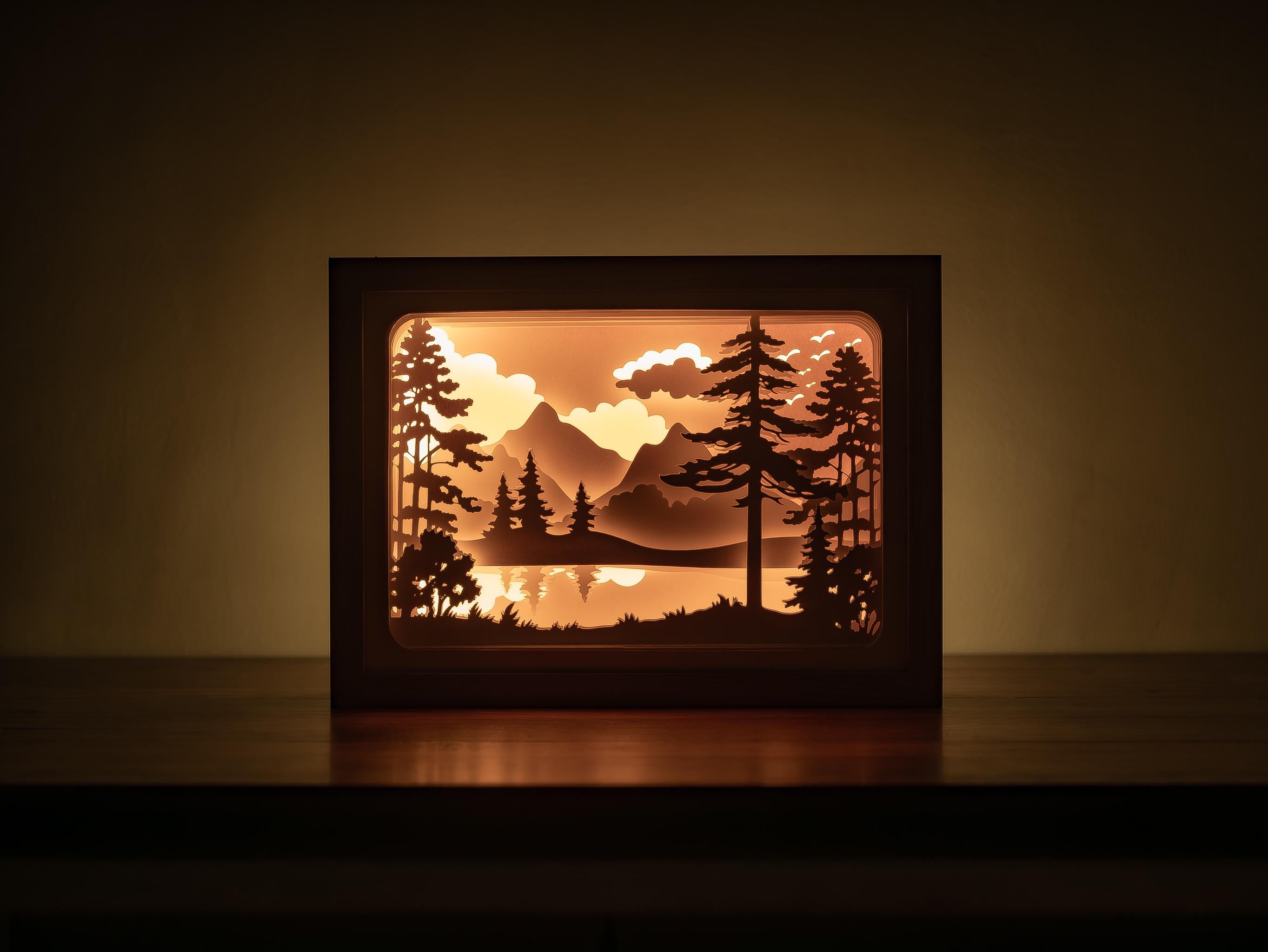 3D Mountain River Lightbox SVG Template, Landscape Shadowbox Template ...