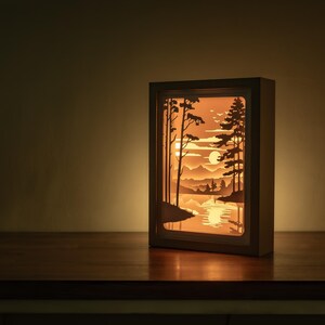 3D Landscape Shadowbox Template, Forest Lightbox Template, River and ...