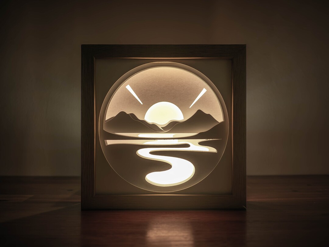 3D Mountain Sunrise Art Lightbox SVG Template, DIY Wall Decor Shadowbox ...
