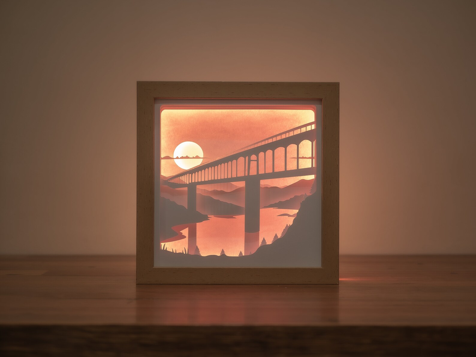 3D Long Bridge Shadow Box SVG, Rail Road Lightbox Template, Structure ...