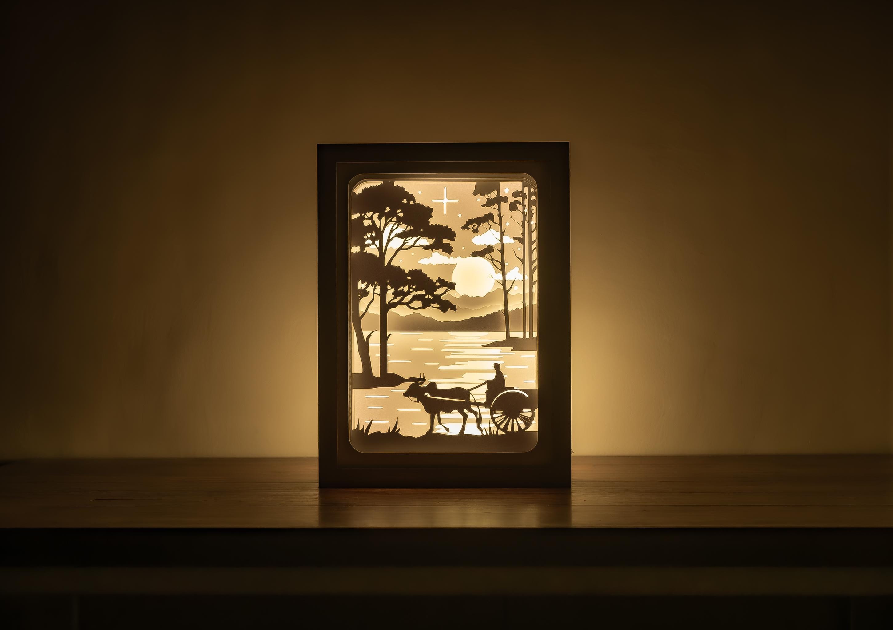3D Landscape Shadowbox Template: Farmer Scene Paper Cut Lightbox (SVG ...