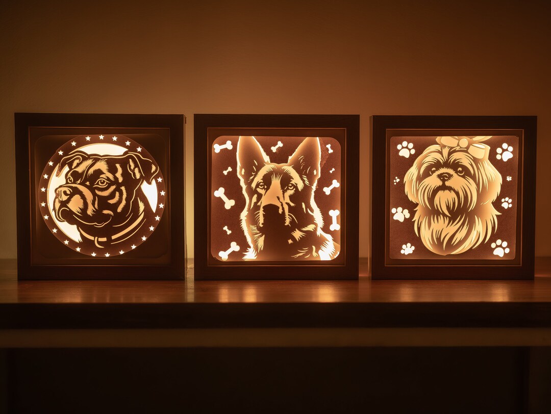 Set of 3 Dog Portrait Lightbox Template, German Shepherd, Bully and ...