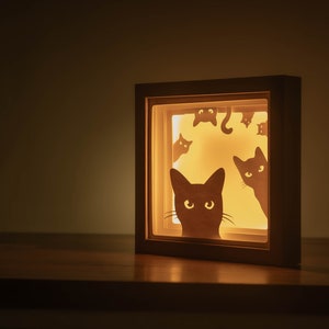 Peeking Cats Light Box DIY Files, Black Cats Lightbox Cutting Files, 3D ...