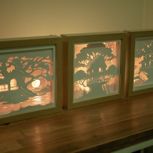 Set of 3 Tree House Paper Cut SVG Template, Tree Shelter Shadow Box ...