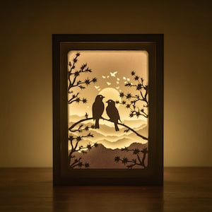 3D Birds Shadowbox Template, Sweet Sparrows Lightbox SVG, Lovely Love ...