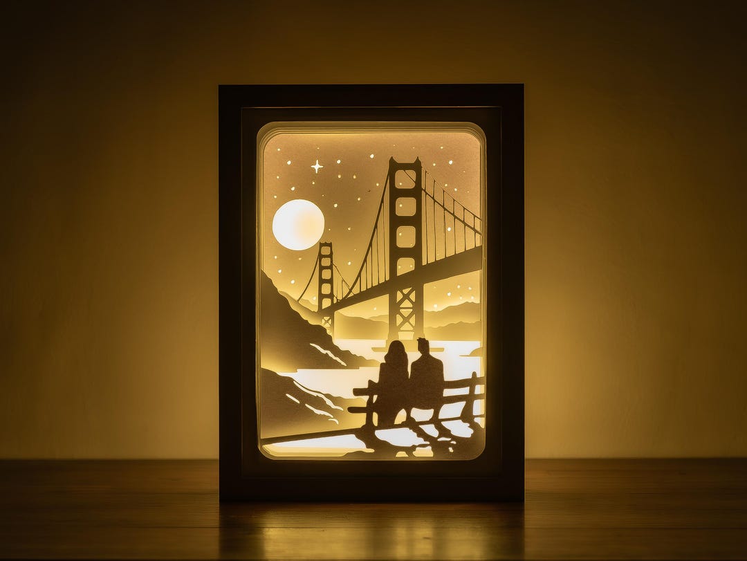 3D Couple Shadowbox Template, Romantic Cityscape Shadow Box SVG, Sweet ...
