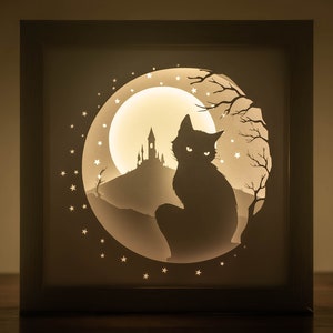 3D Cat Paper Cut Lightbox Template, Horrifying Cat Shadow Box SVG ...
