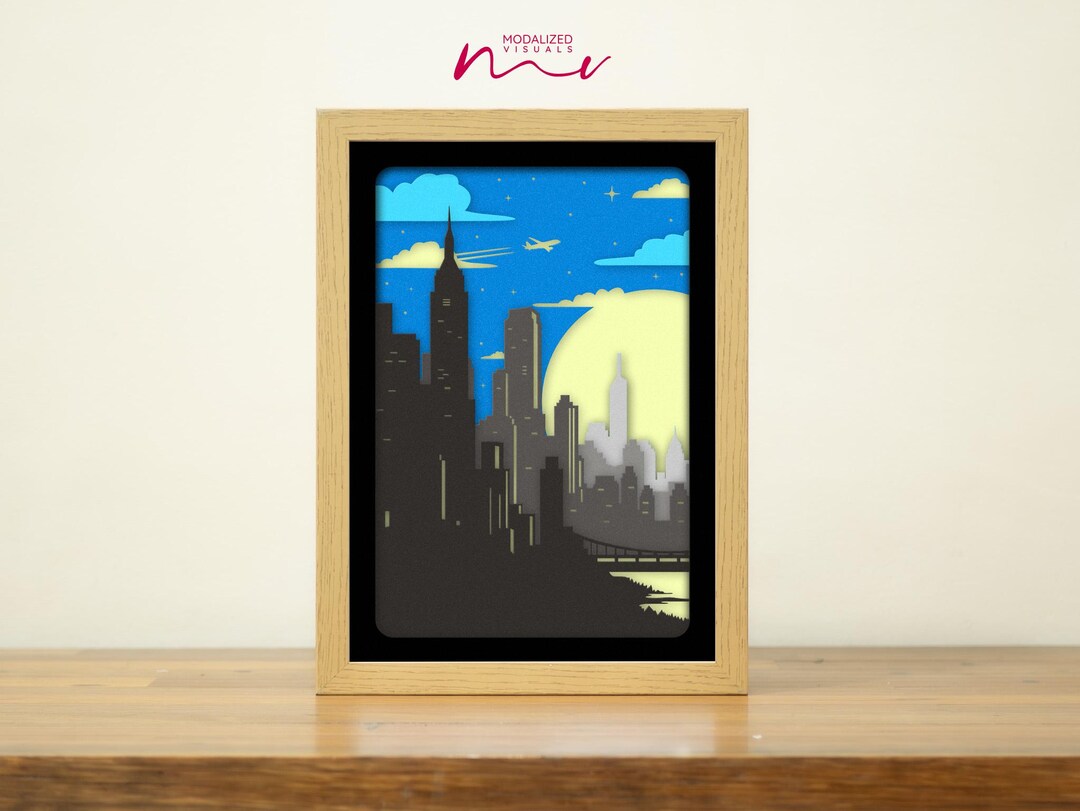 3D Cityscape Shadowbox Template, Colored Card Stock SVG (digital ...