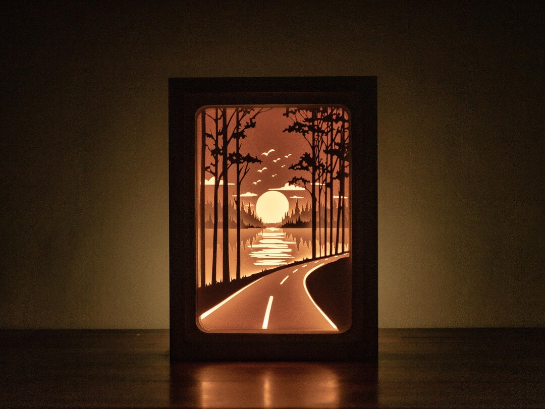 3D Landscape Shadowbox Template, Forest Lightbox Template, River and ...