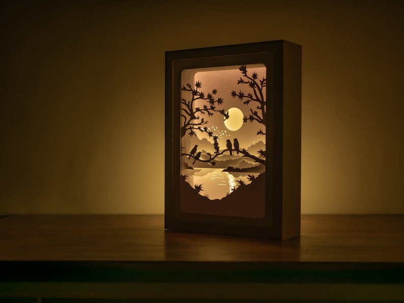 3D Birds Lightbox Template, Landscape Paper Cut Shadowbox SVG (digital ...