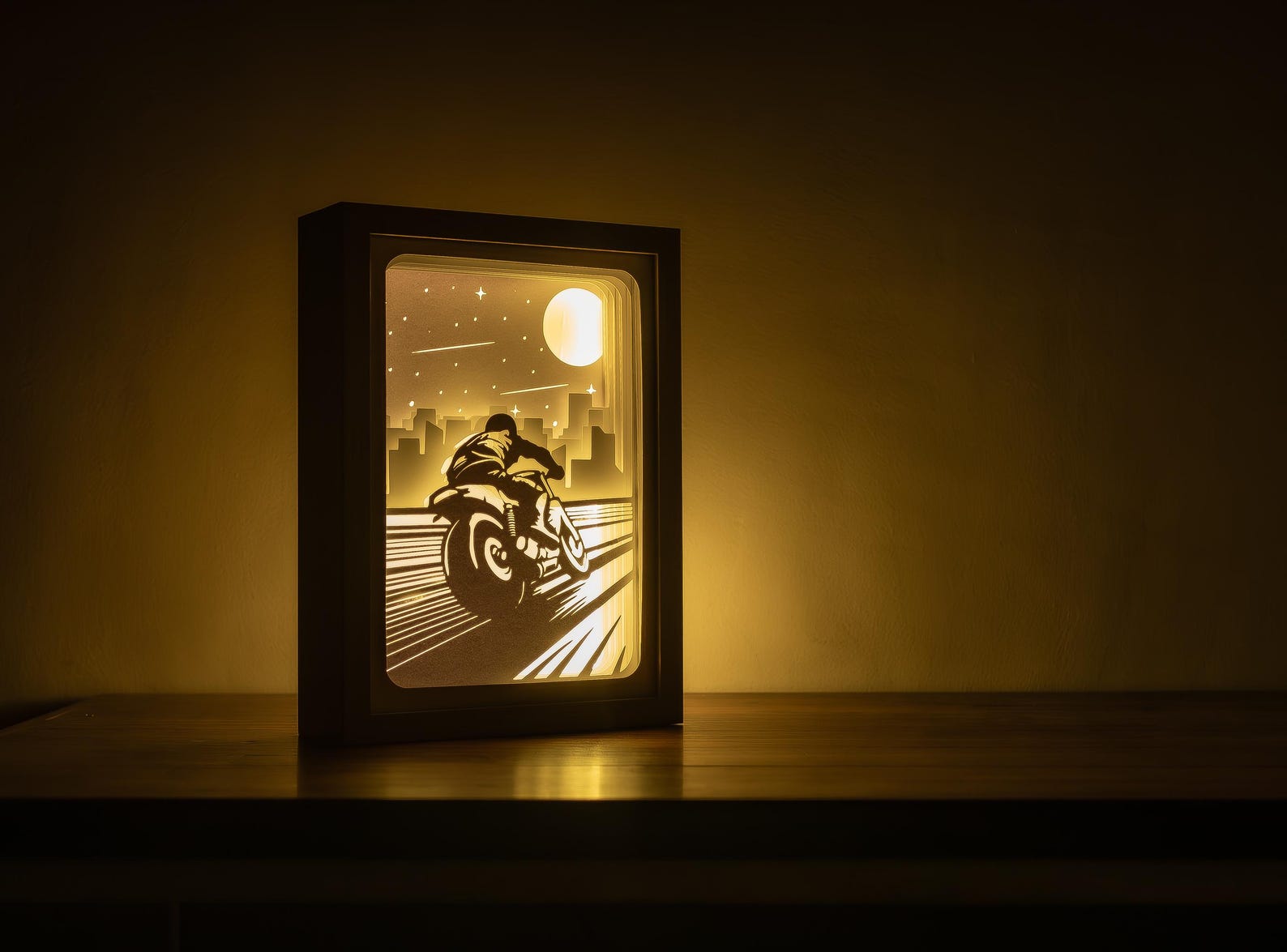 Motorcycle Rider Shadowbox Template: Cityscape Paper Cut Lightbox (SVG ...