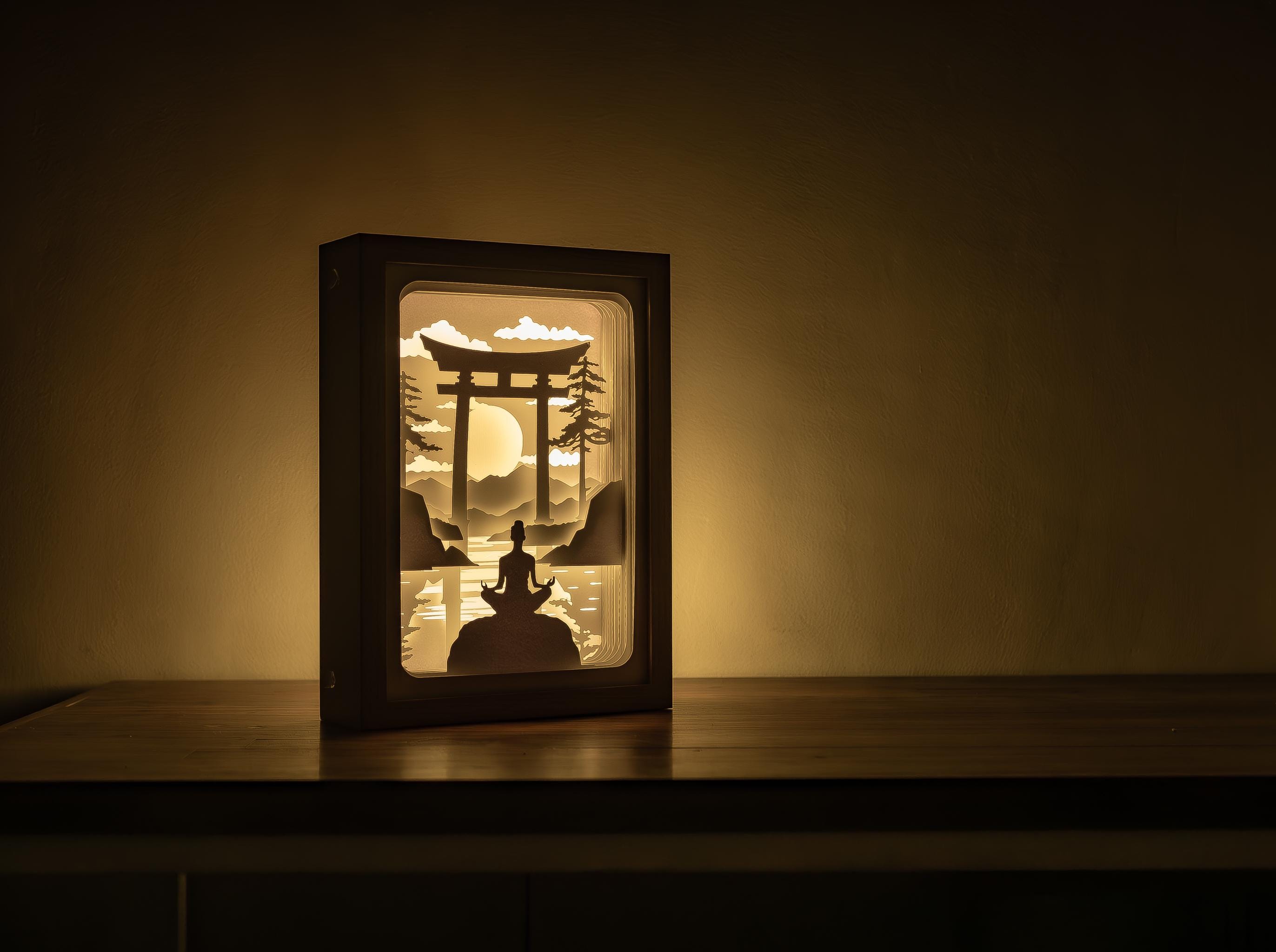 3D Meditation Shadowbox Template, Relaxing Moment Lightbox SVG, Temple ...