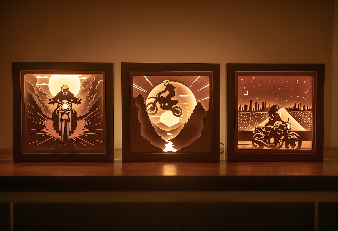 Set of 3 - Motorcycle Lightbox Template, Motor Bike Shadowbox Template ...