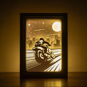 3D Motorcycle Shadowbox Template, Motorcycle Rider Paper Cut Lightbox ...