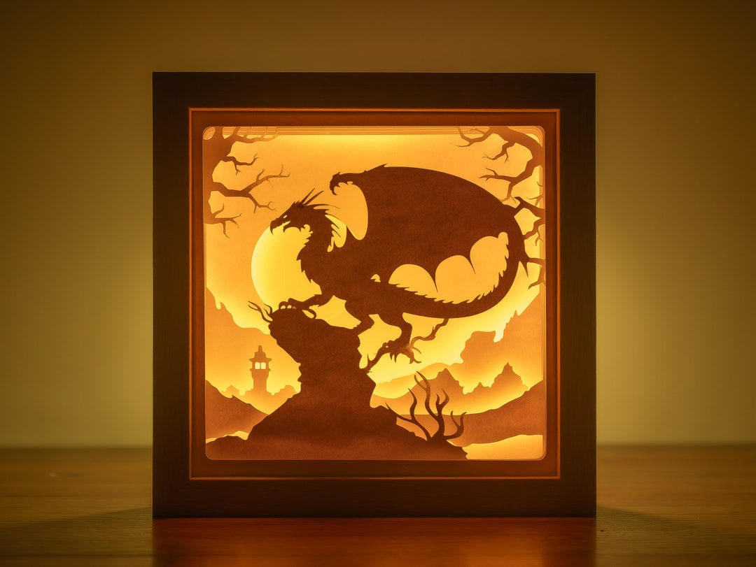 3D Dragon Lightbox SVG Template, 3D Mythical Animal Shadowbox SVG Files ...