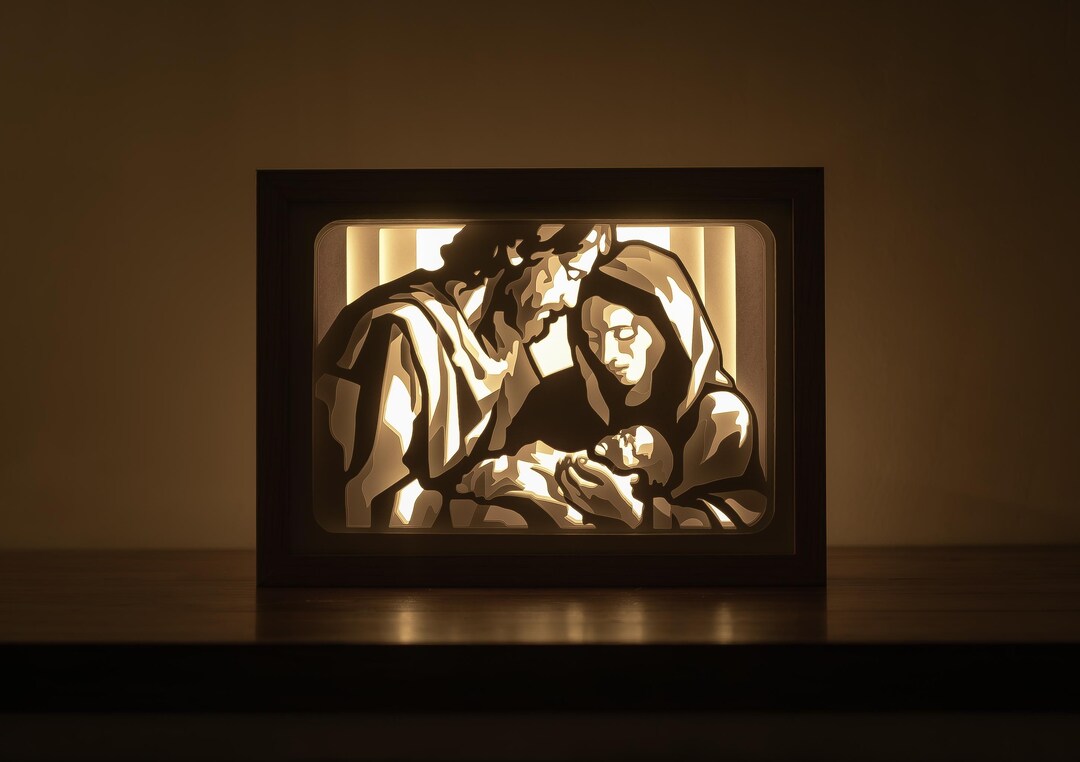 3D Jesus Shadowbox SVG Template, Nativity Scene Lightbox Template ...