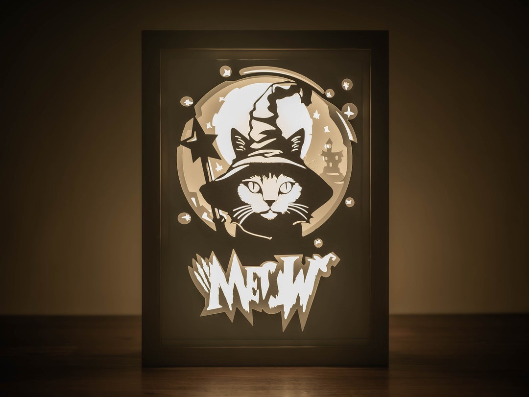 3D Meow Wizard Cat SVG Shadow Box Template, Cute Fantasy Shadowbox, SVG ...