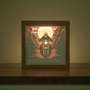 3D Motorcycle Shadowbox Template, Rider Lightbox SVG Files, Motorbike ...