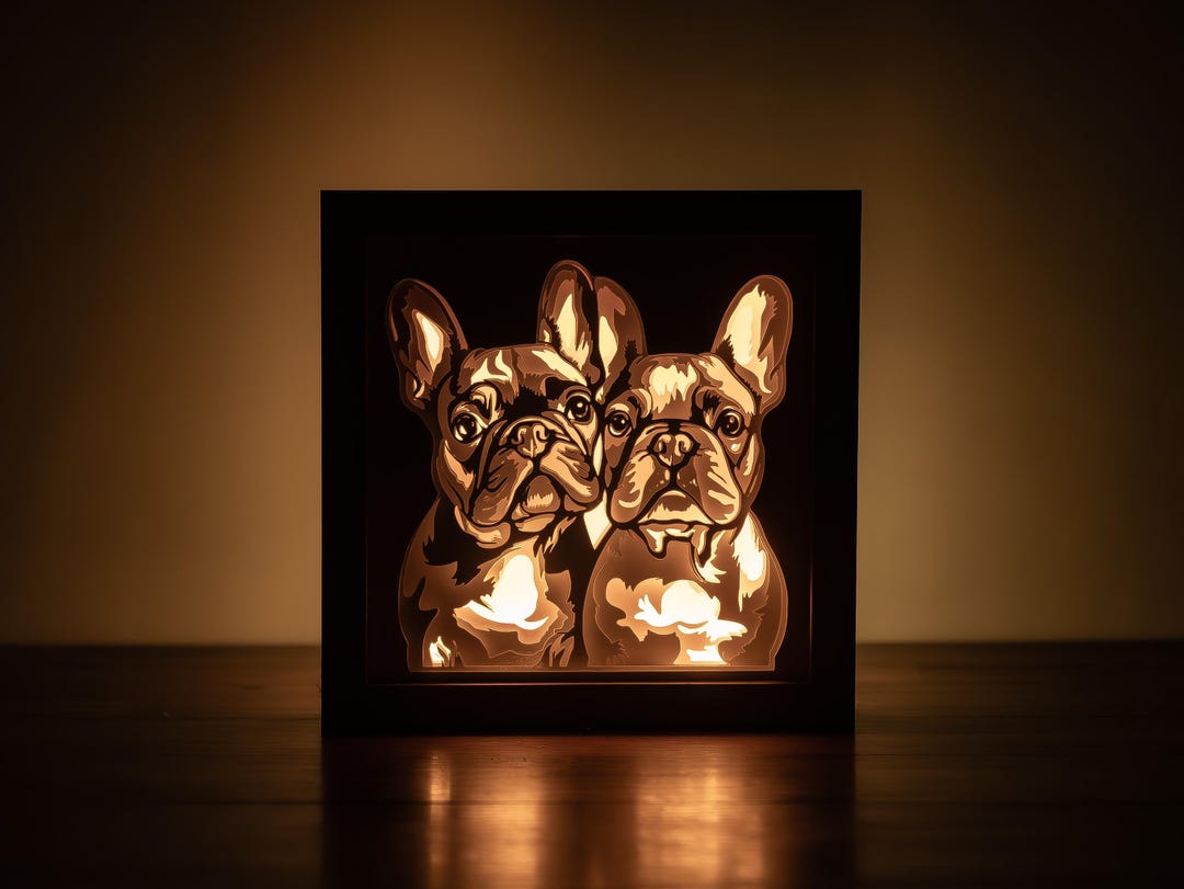 3D Dog Portrait Shadowbox SVG, French Bulldogs Lightbox Template, Cute ...