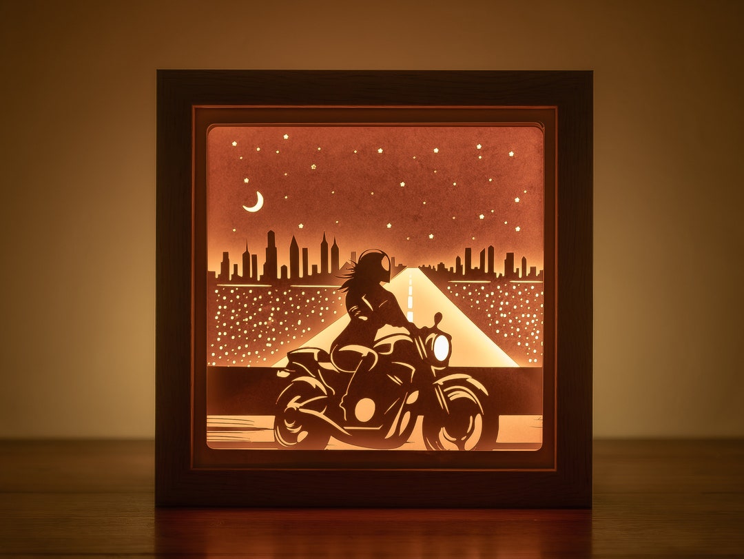 3D Motorcycle Lightbox SVG Template, Rider Paper Cut SVG Files ...