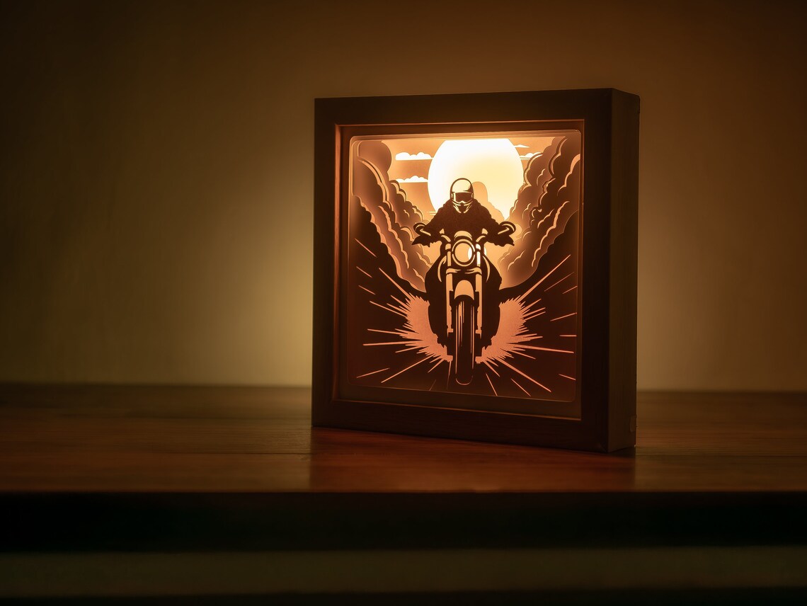 3D Motorcycle Shadow Box SVG | Rider Lightbox Template | Motorbike SVG ...