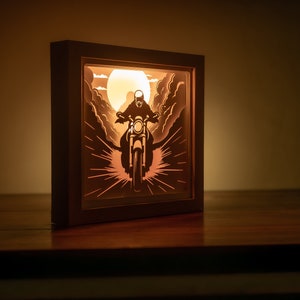 3D Motorcycle Shadowbox Template, Rider Lightbox SVG Files, Motorbike ...