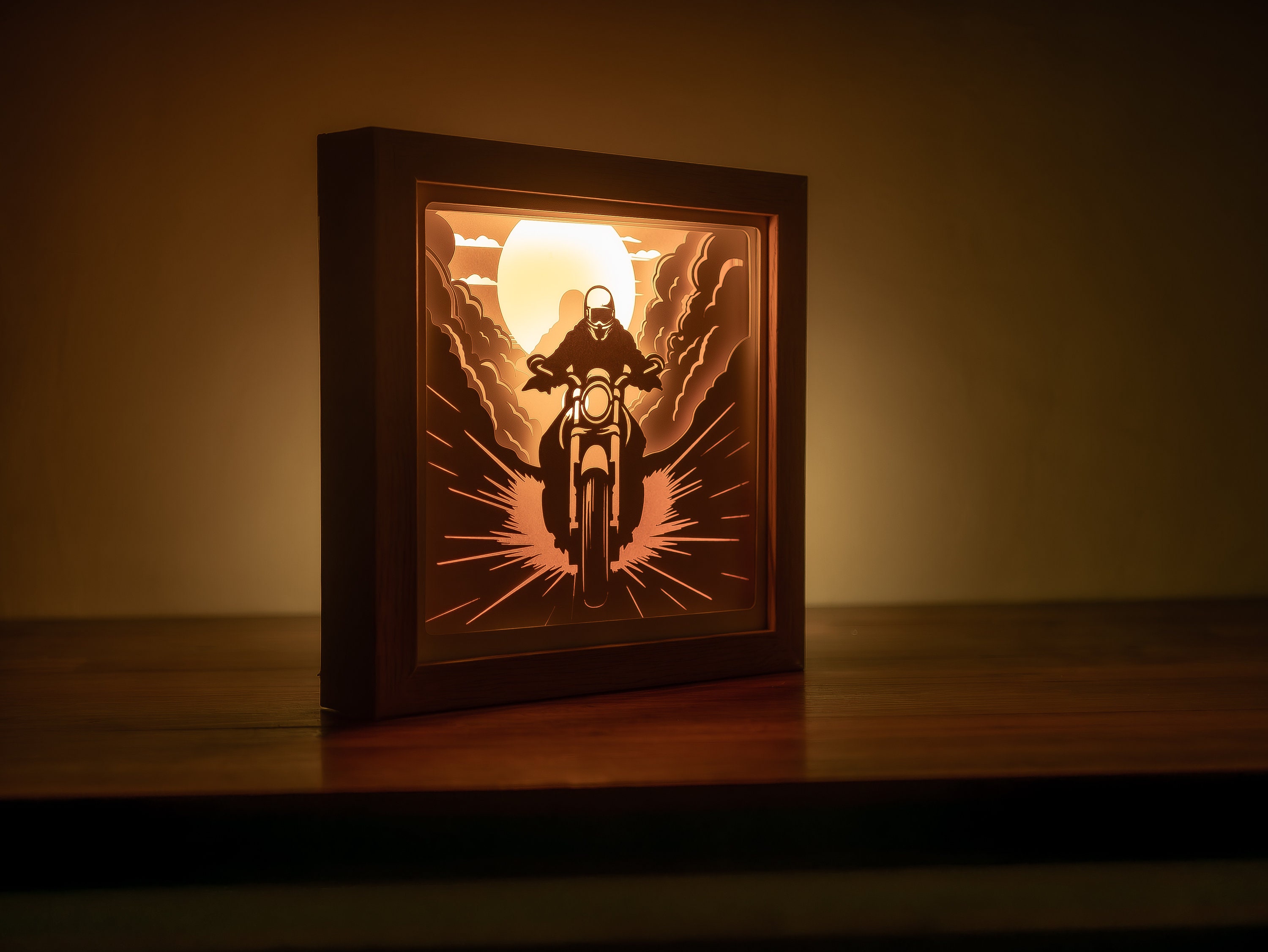 3D Motorcycle Shadowbox Template, Rider Lightbox SVG Files, Motorbike ...
