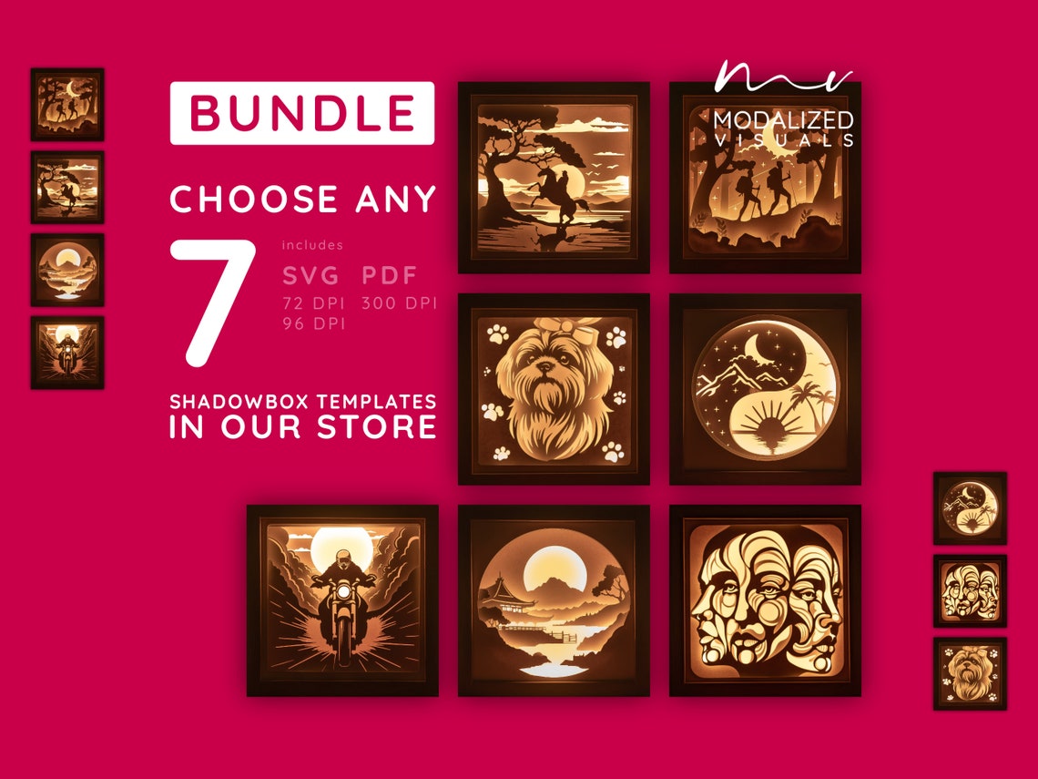 Choose Any 7 Shadowbox Templates, Lightbox Bundle, Paper Cut SVG Files ...