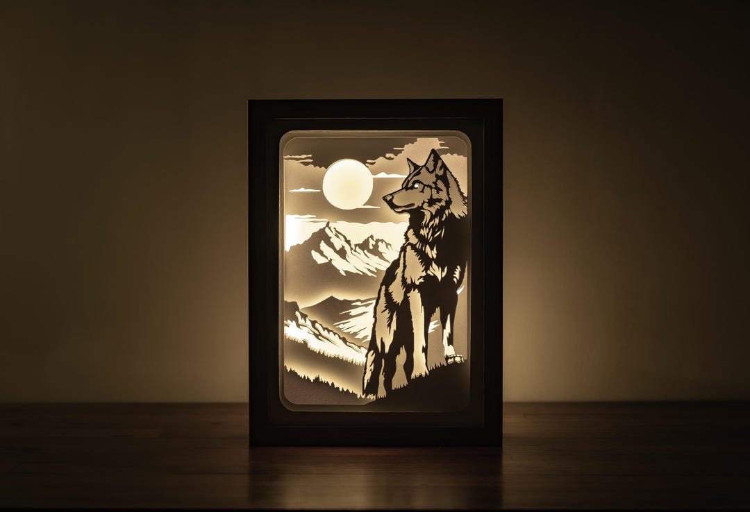 3D Wolf Lightbox Template, Lone Wolf Shadowbox, Alpha Wolf Paper Cut ...
