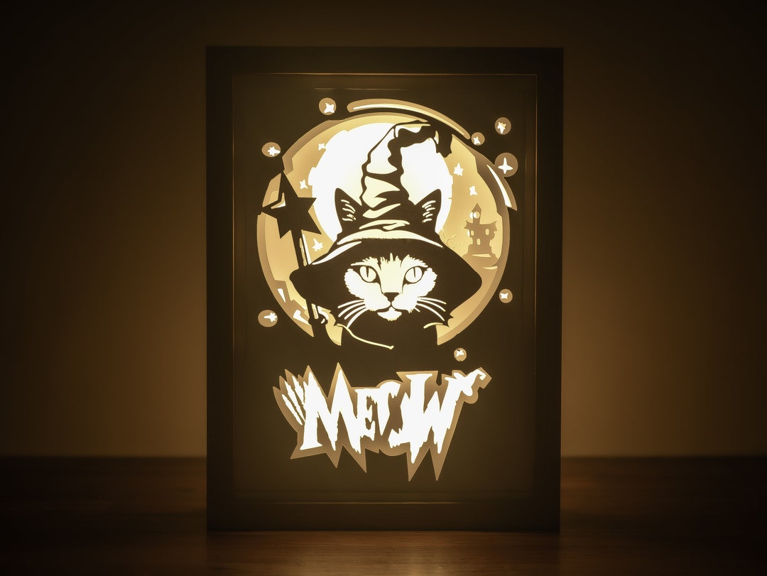 3D Meow Wizard Cat SVG Lightbox Template, Cute Fantasy Shadowbox, SVG ...