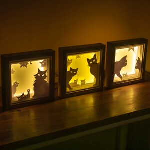 Set of 3 - Peeking Cats Lightbox Templates, Cute Cats Box SVG Template ...