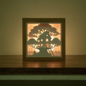 3D Tree House Lightbox SVG Template, Tree Shelter Shadowbox Template ...