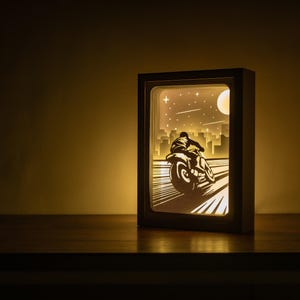3D Motorcycle Shadowbox Template, Motorcycle Rider Paper Cut Lightbox ...
