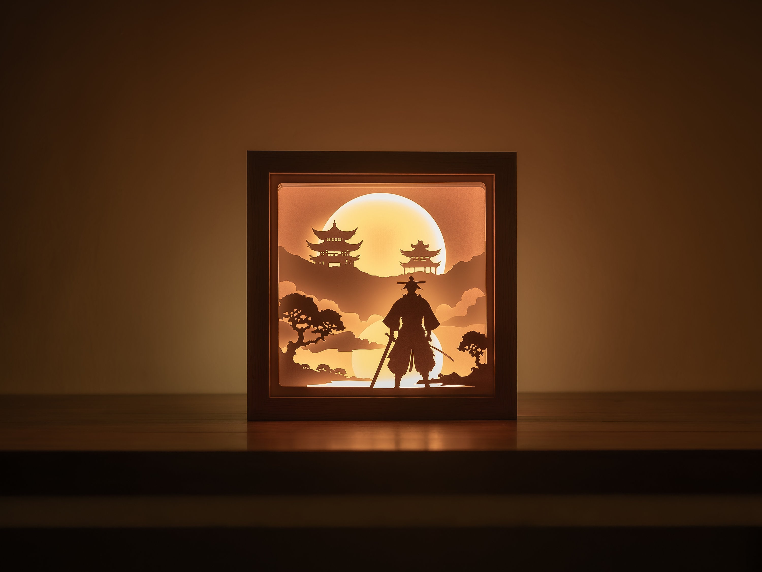 3D Samurai Shadowbox Template, Warrior Paper Cut SVG Files, Ronin ...