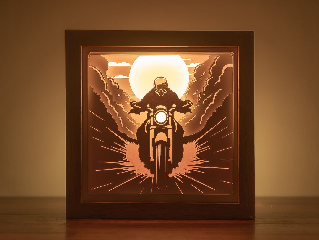 3D Motorcycle Shadowbox Template, Rider Lightbox SVG Files, Motorbike ...