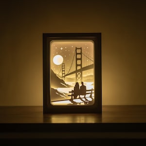 3D Couple Shadowbox Template, Romantic Cityscape Shadow Box SVG, Sweet ...