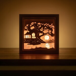 3D Tree House Paper Cut SVG Template, Tree Shelter Shadow Box Template ...