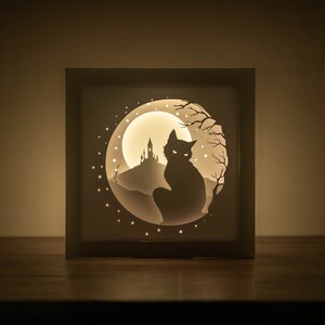 3D Cat Paper Cut Lightbox Template, Horrifying Cat Shadow Box SVG ...