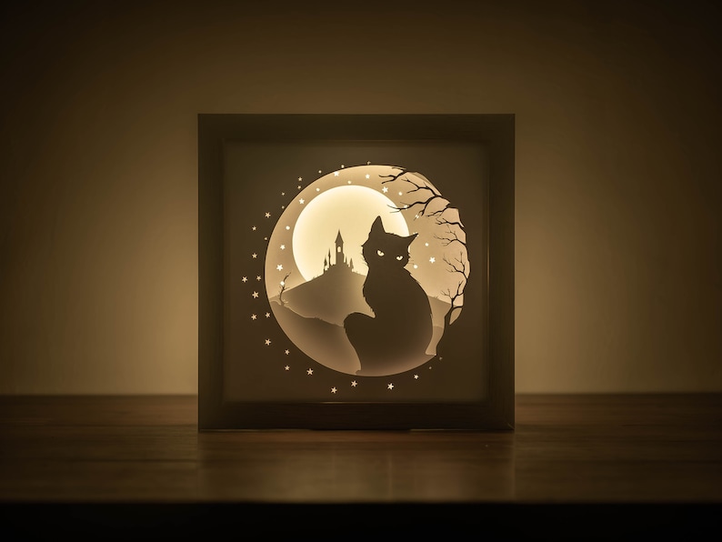 3D Cat Paper Cut Lightbox Template, Horrifying Cat Shadow Box SVG ...