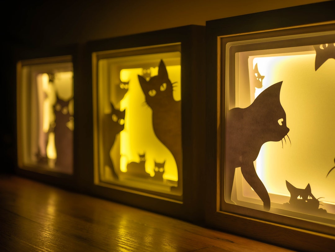 Set of 3 Peeking Cats Lightbox Templates, Cute Cats Box SVG Template ...