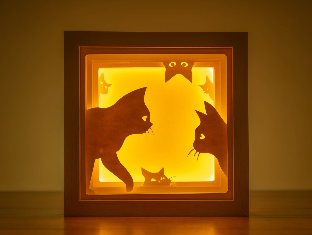 Peeking Cats Shadowbox DIY Files, Black Cats Lightbox Cutting Files, 3D Cats Paper Cut SVG ...